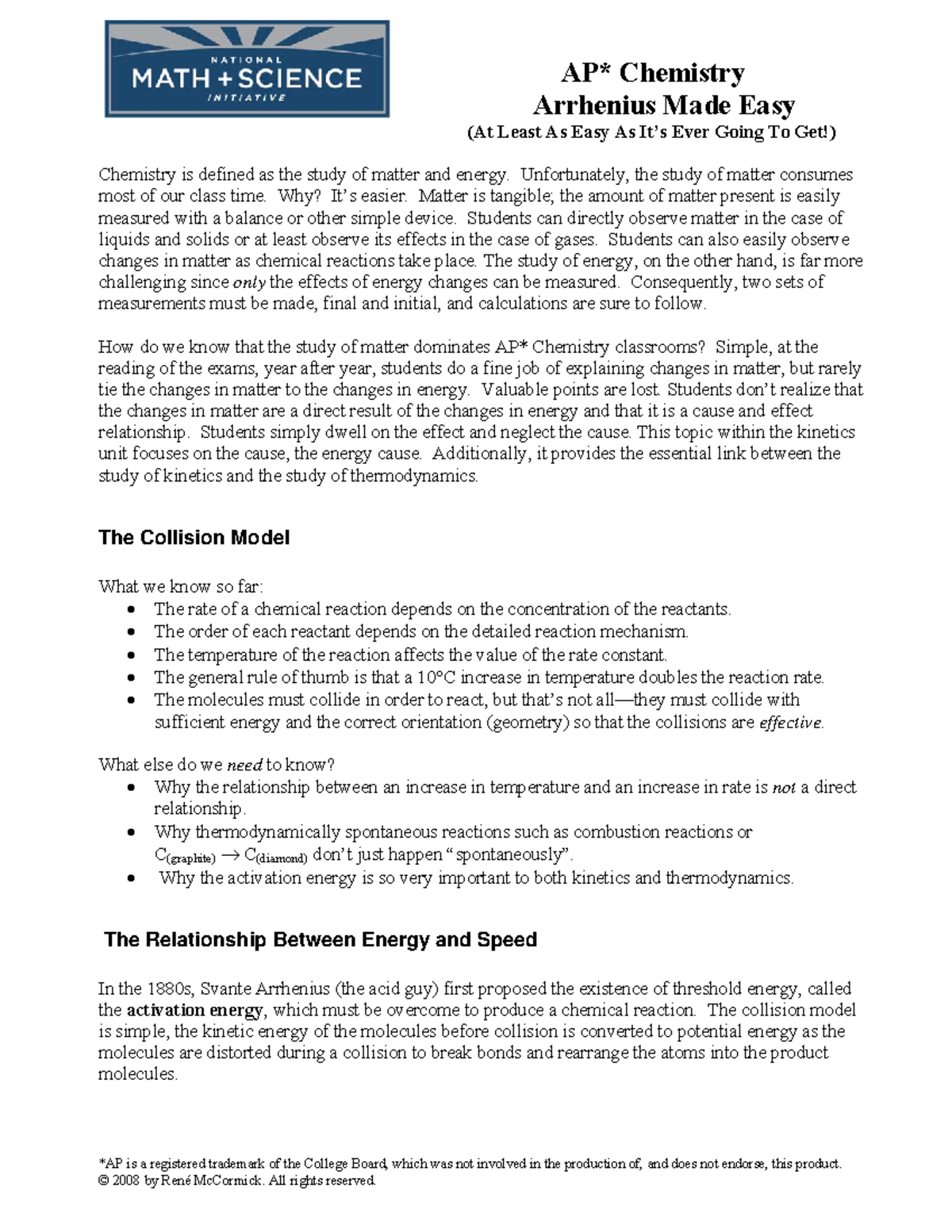 12 Arrhenius Made Easy - AP CHEM REVIEW - AP* Chemistry Arrhenius Made ...
