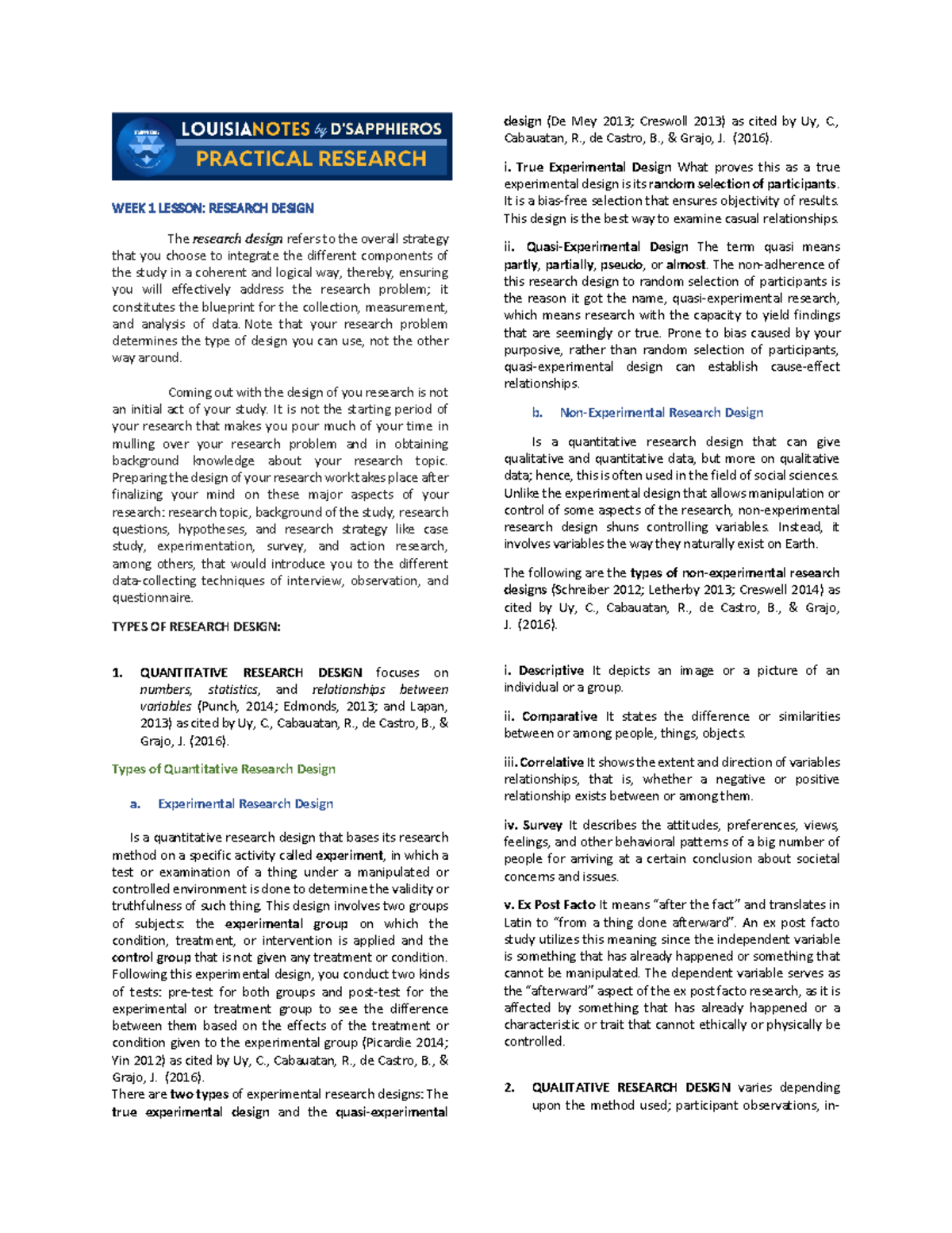 Practical Research - WEEK 1 LESSON: RESEARCH DESIGN The research design ...