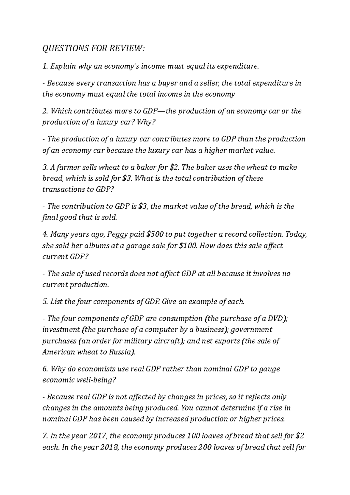 HW C23 - eco 121 - QUESTIONS FOR REVIEW: Explain why an economy’s ...