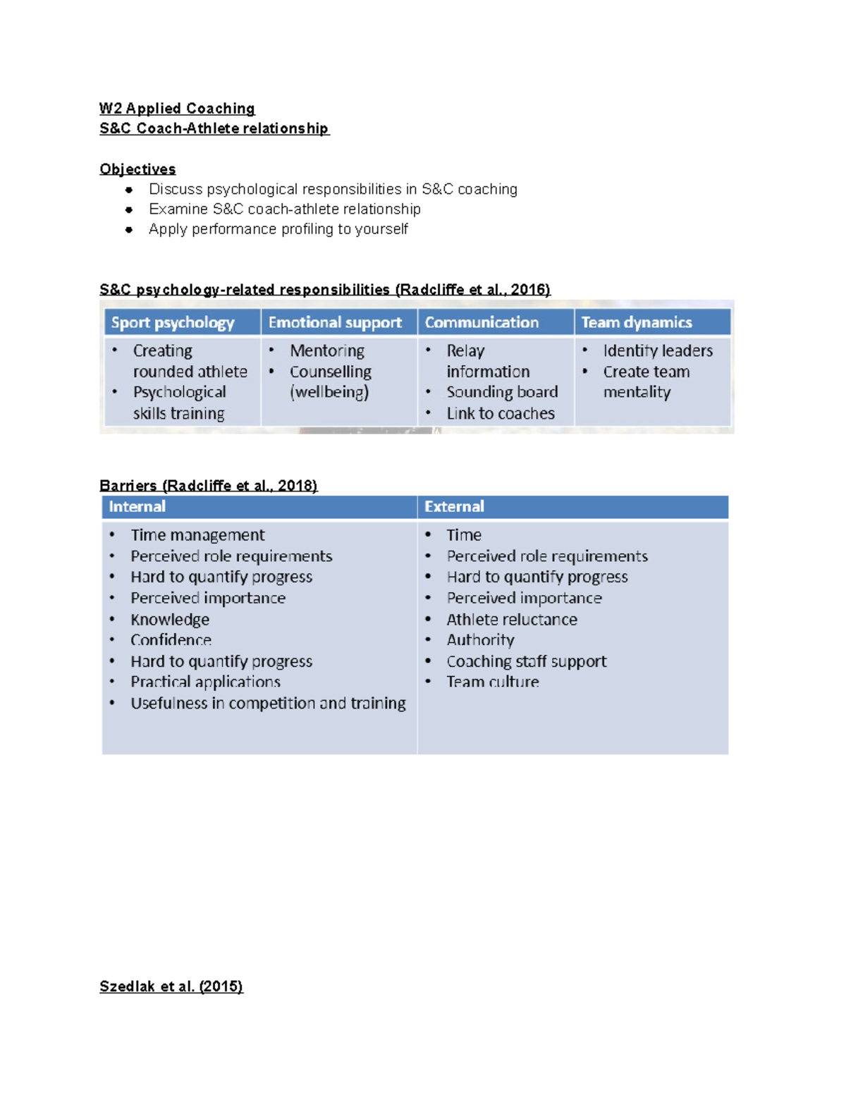 W2 Applied Coaching - W2 Applied Coaching S&C Coach-Athlete relationship Objectives Discuss ...