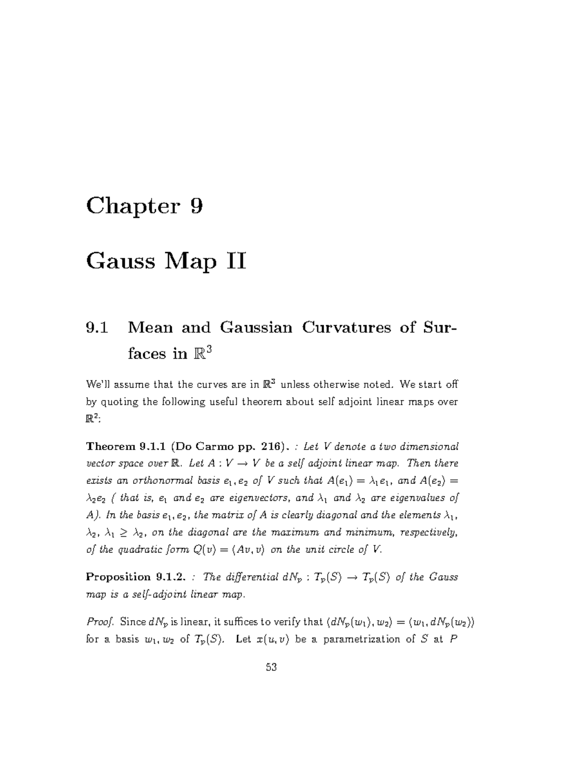 Chapter 9 - Lecture notes 1-6 - Chapter 9 Gauss Map II 9 Mean and ...