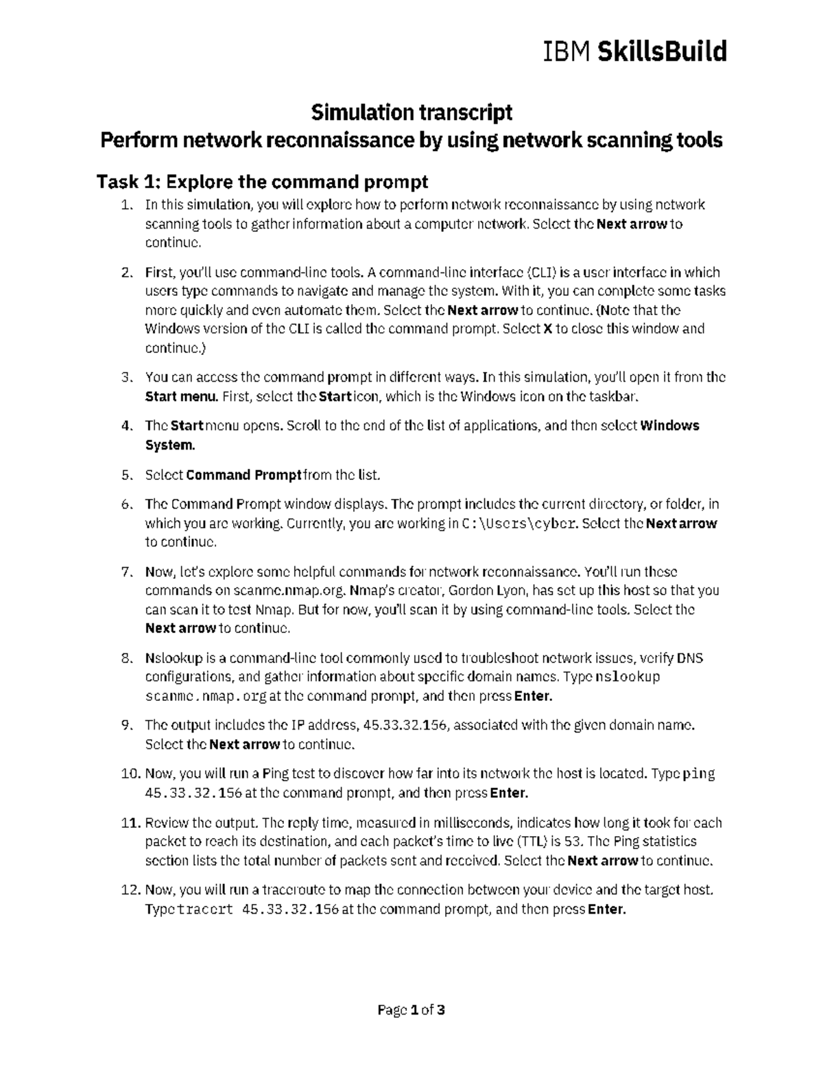 Perform Network Reconnaissance By Using Network Scanning Tools Simulation Transcript En Ibm
