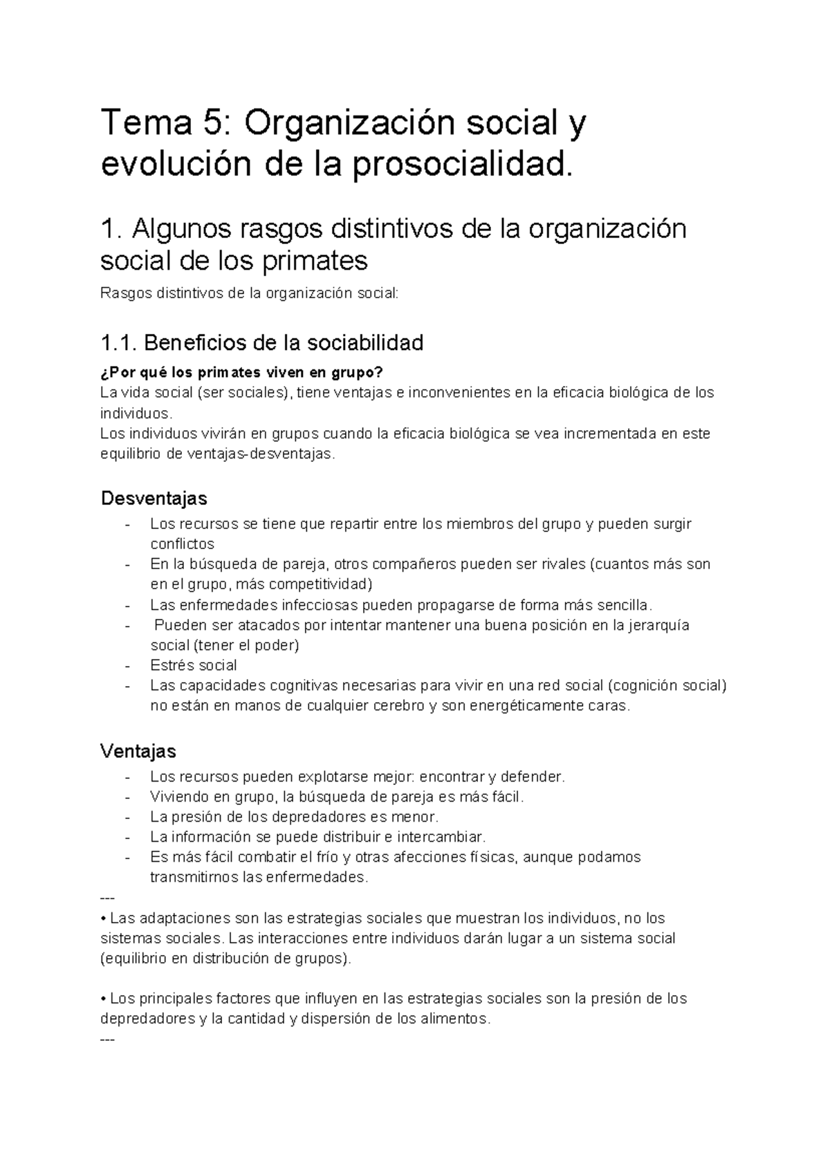 Tema 5 Organización social y evolución de la prosocialidad - 1. Algunos ...