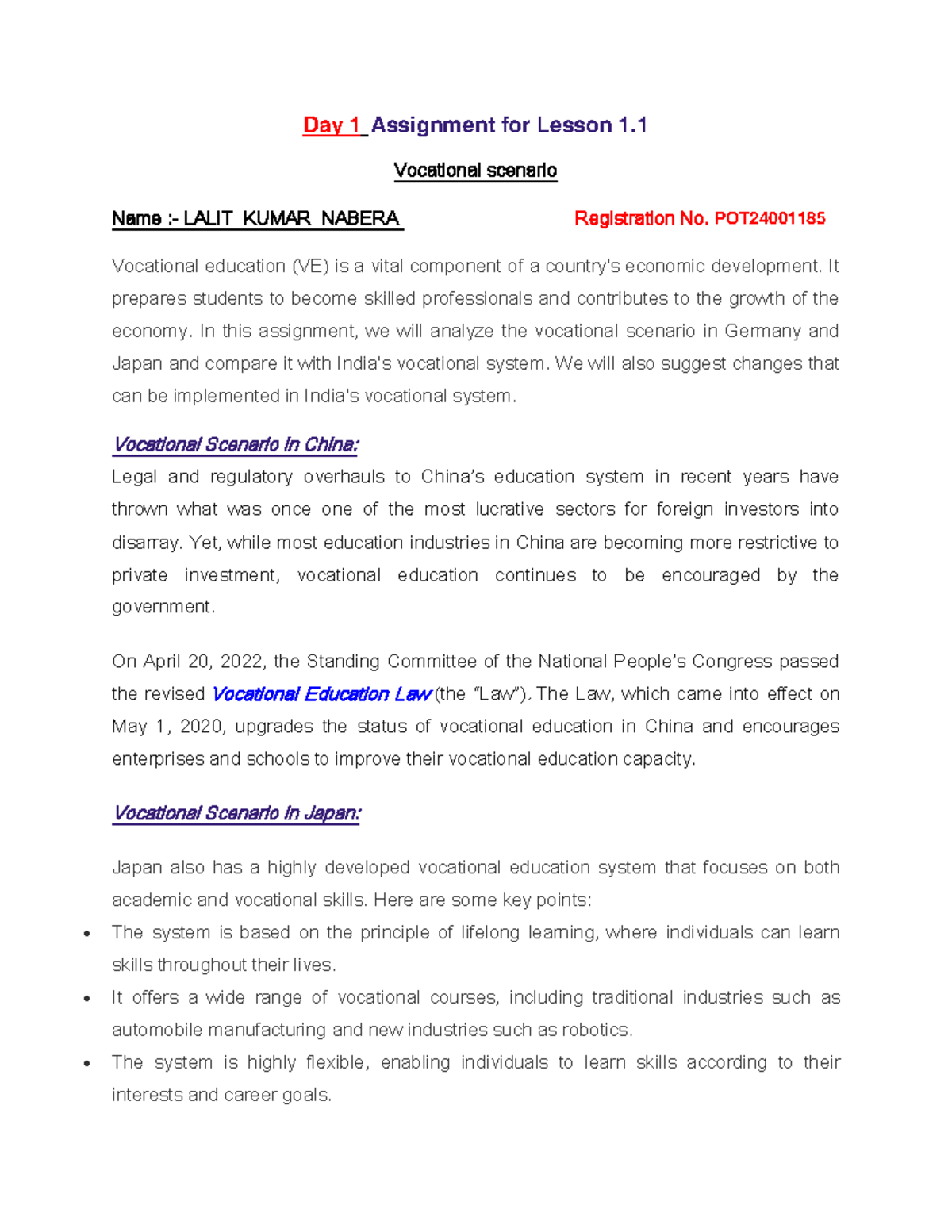 computer science - Day 1 Assignment for Lesson 1. Vocational scenario Name :- LALIT KUMAR NABERA ...