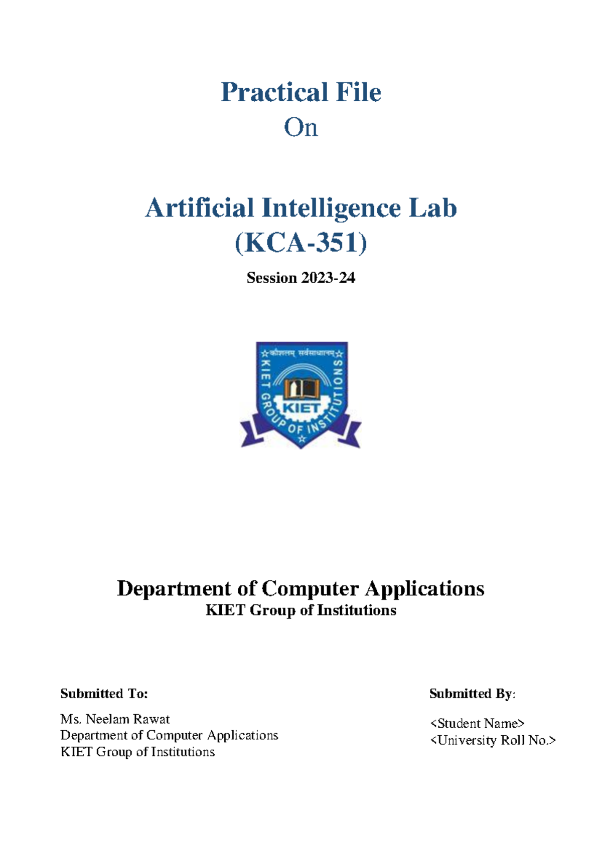 AI Lab Practical File Sample - Practical File On Artificial ...