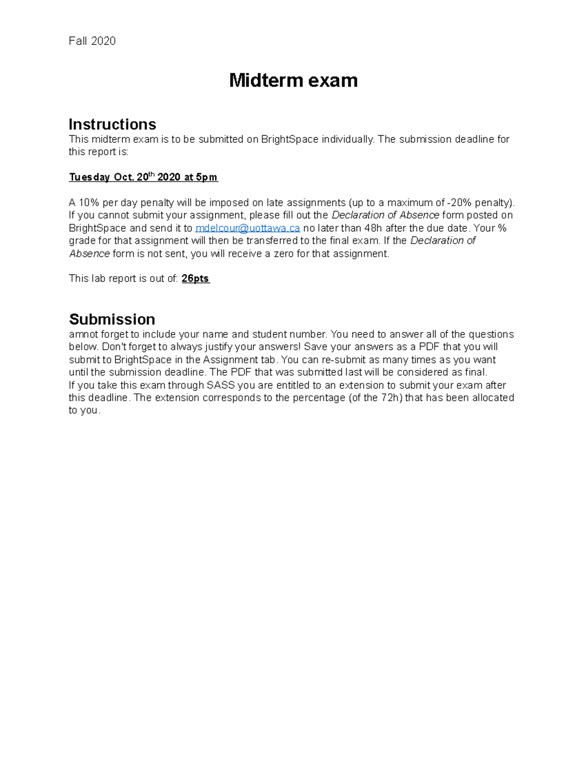 BIO3124 MT - Midterm 1 - Midterm exam Instructions This midterm exam is ...