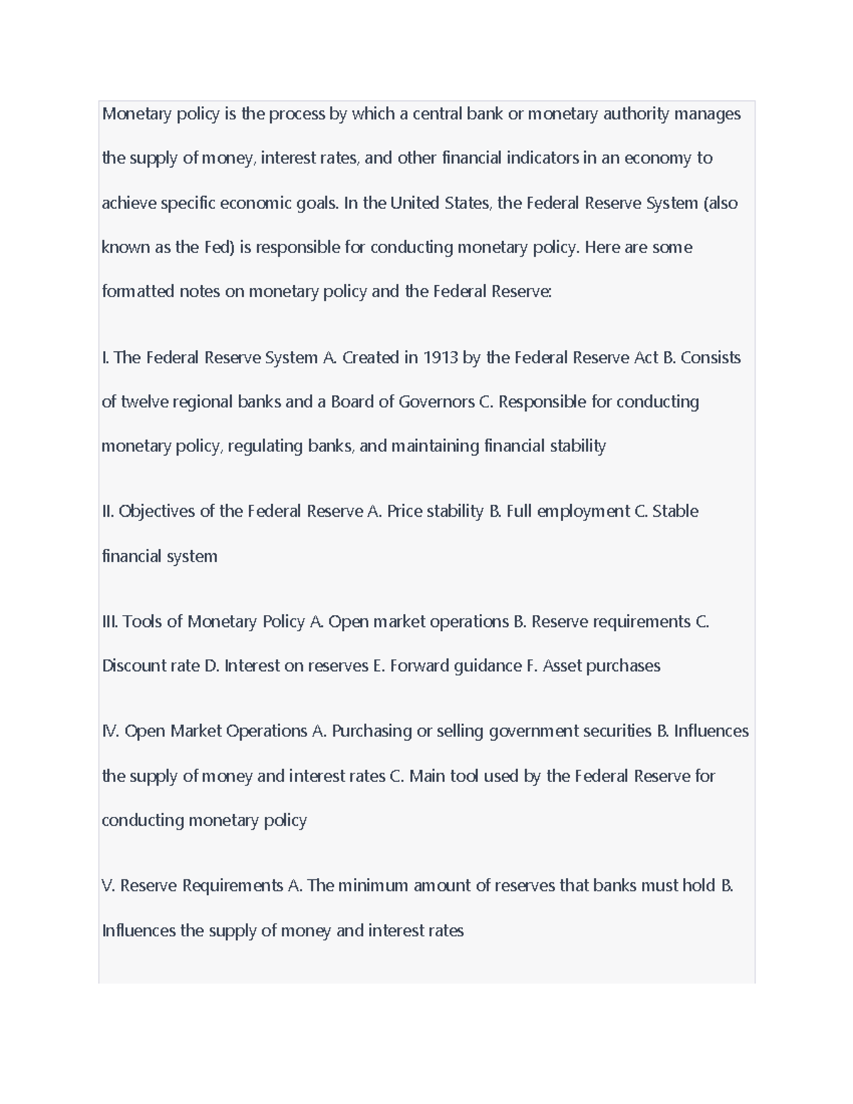 Federal Reserve Tools Notes - Monetary policy is the process by which a ...