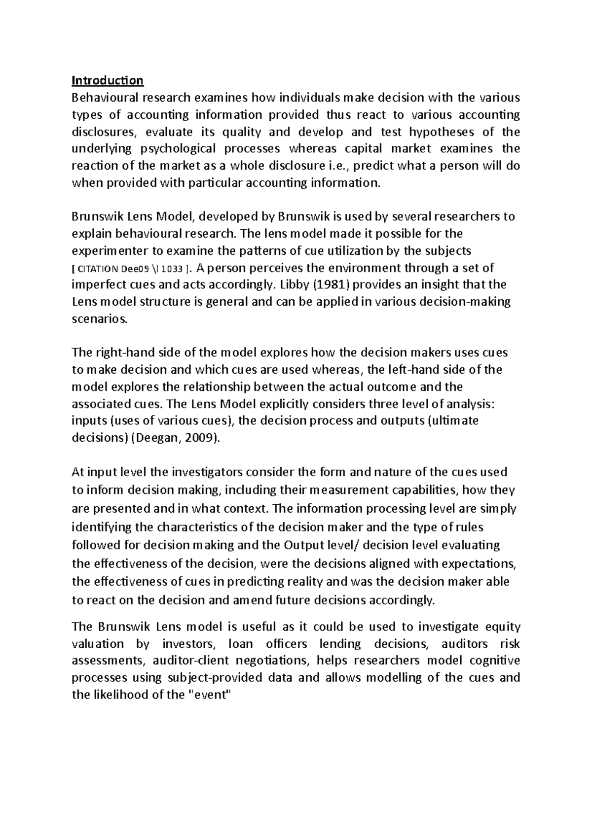 Acc 706 ass - brunswik lens model - Introduction Behavioural research ...