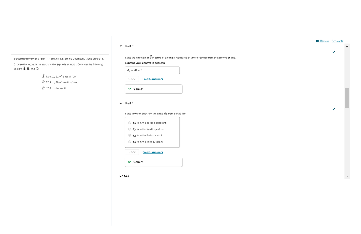 Mastering Physics Ch 01 HW - Key Variation Prob 1.7 3 - Be sure to ...