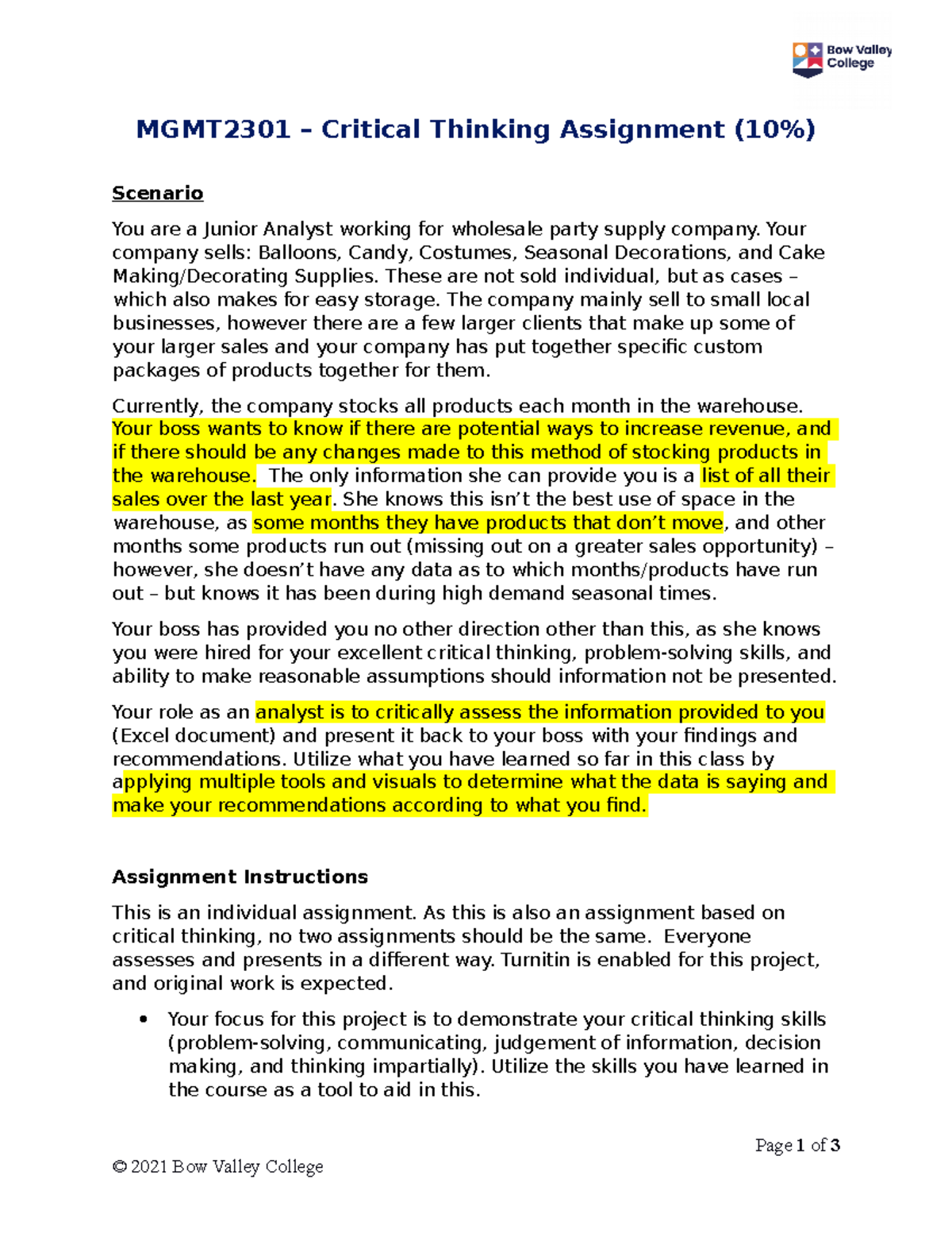 MGMT2301 - Critical Thinking Assignment - Your company sells: Balloons ...