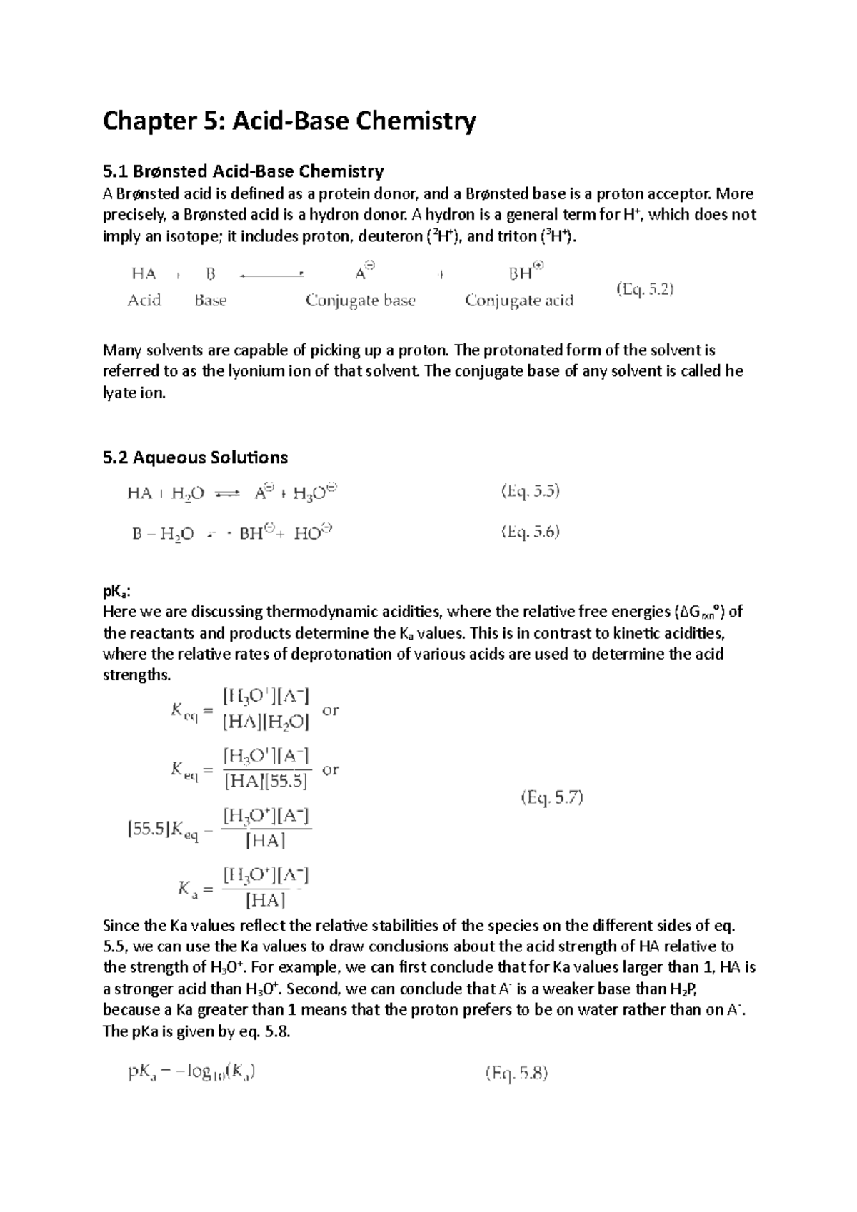 Notes chapter 5 - Acid-Base Chemistry (Organic Chemistry) - Chapter 5 ...