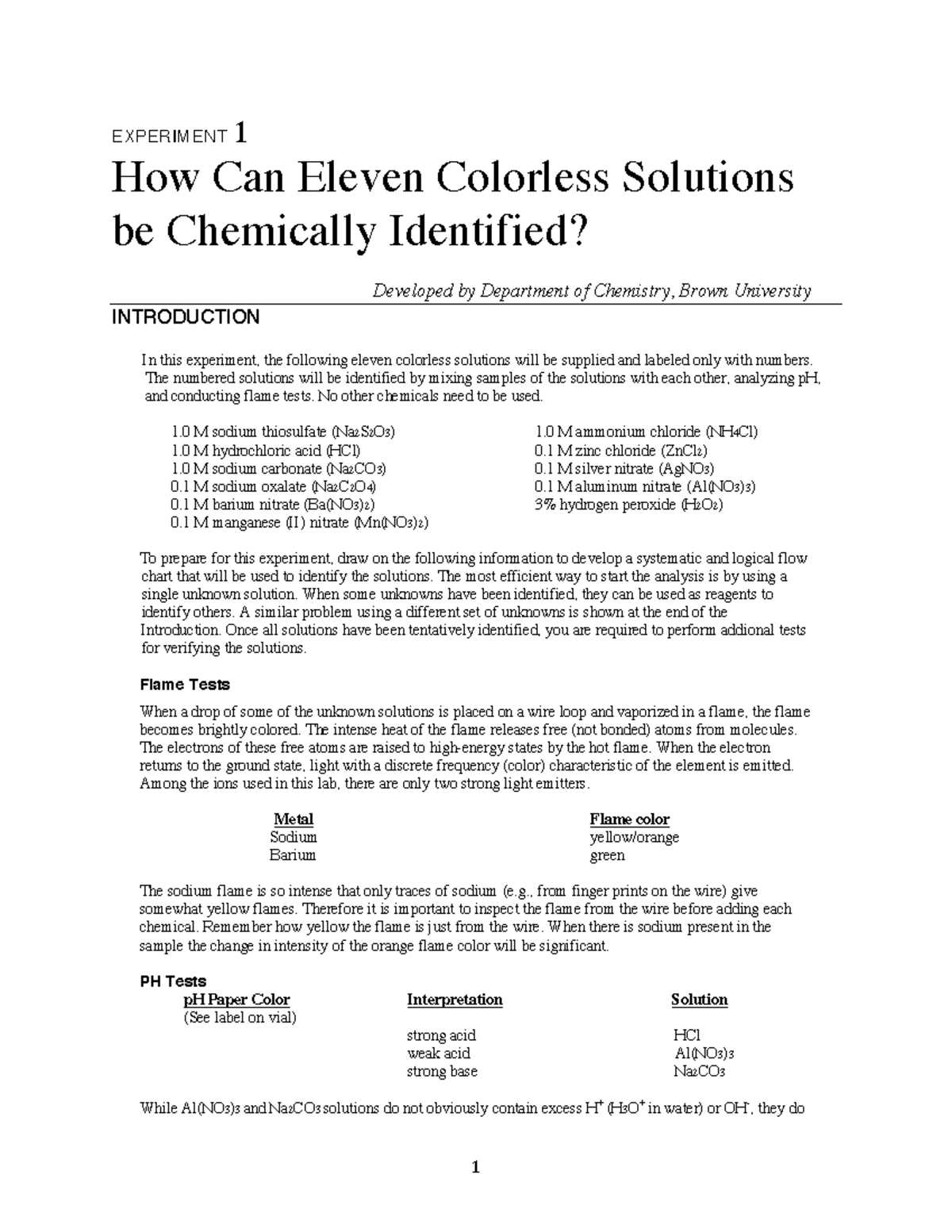 Experimental 1 Manual Fall 2013 - EXPERIMENT 1 How Can Eleven Colorless ...