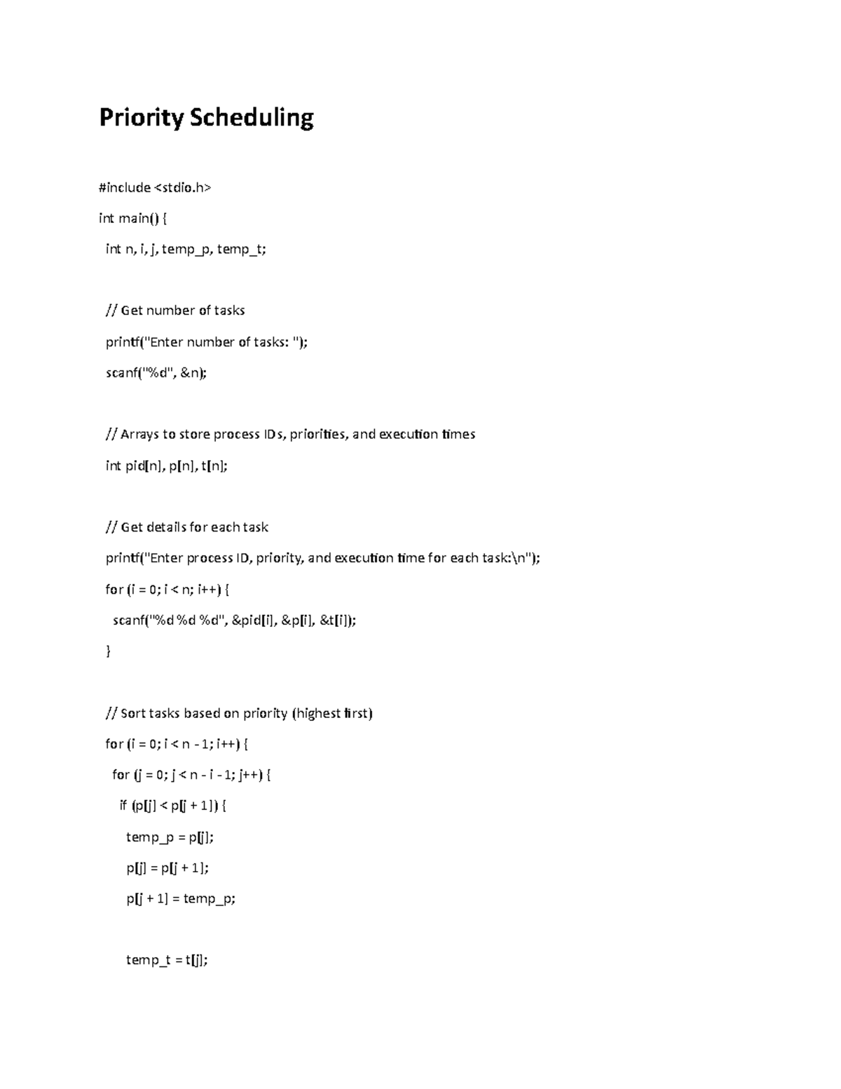 Priority Scheduling - for practice - Priority Scheduling #include int ...