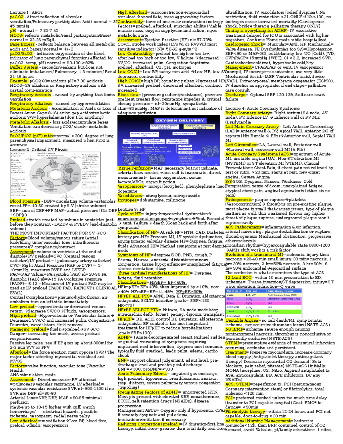 REAL Cheat Sheet EXAM 1 - Lecture 1: ABGs paCO2 - direct reflection of ...