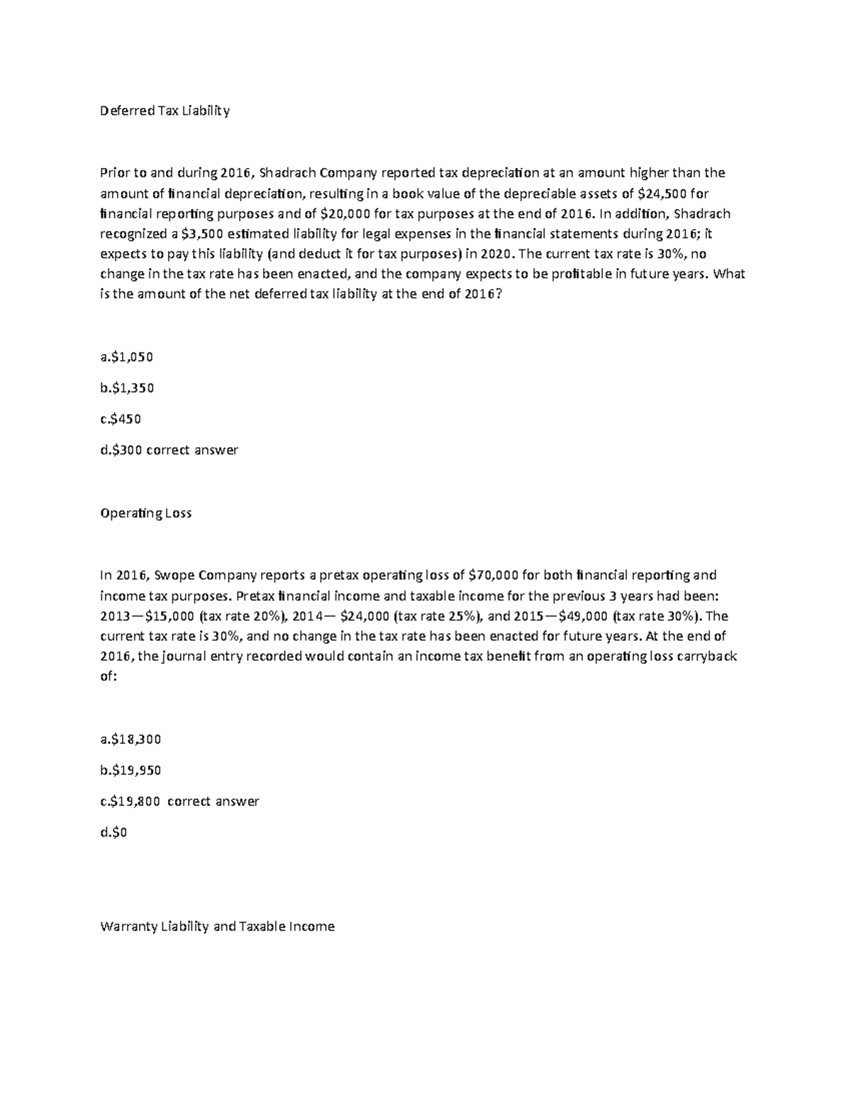 Acc 309 Chapter 18 - Deferred Tax Liability Prior to and during 2016 ...