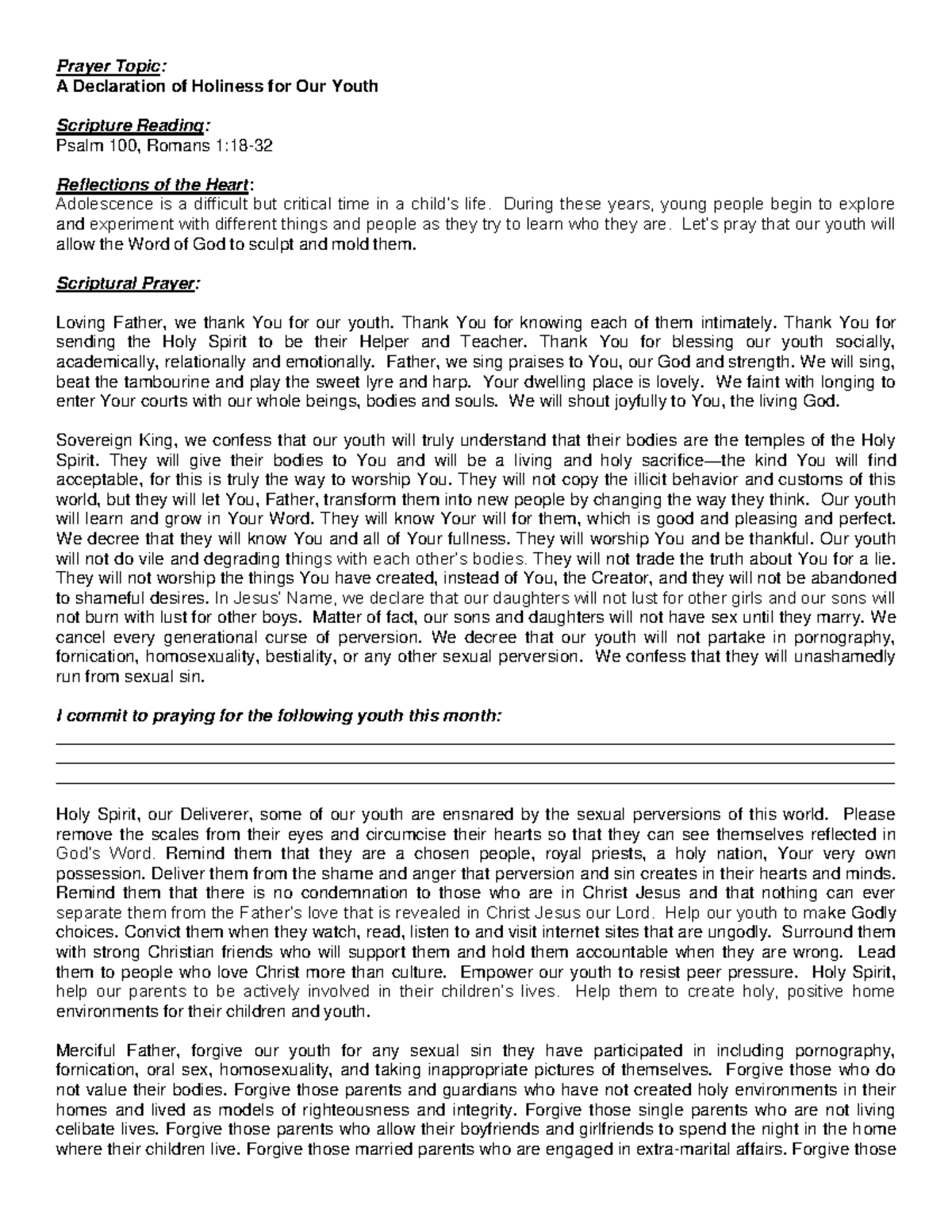 Prayers-for-Youth - Assignment - Prayer Topic: A Declaration of ...