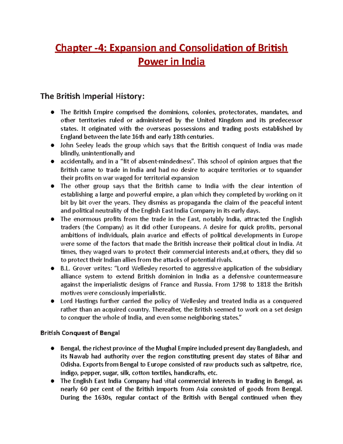 Chapter -4 Rise of East India Company - Chapter -4: Expansion and Consolidation of British Power ...