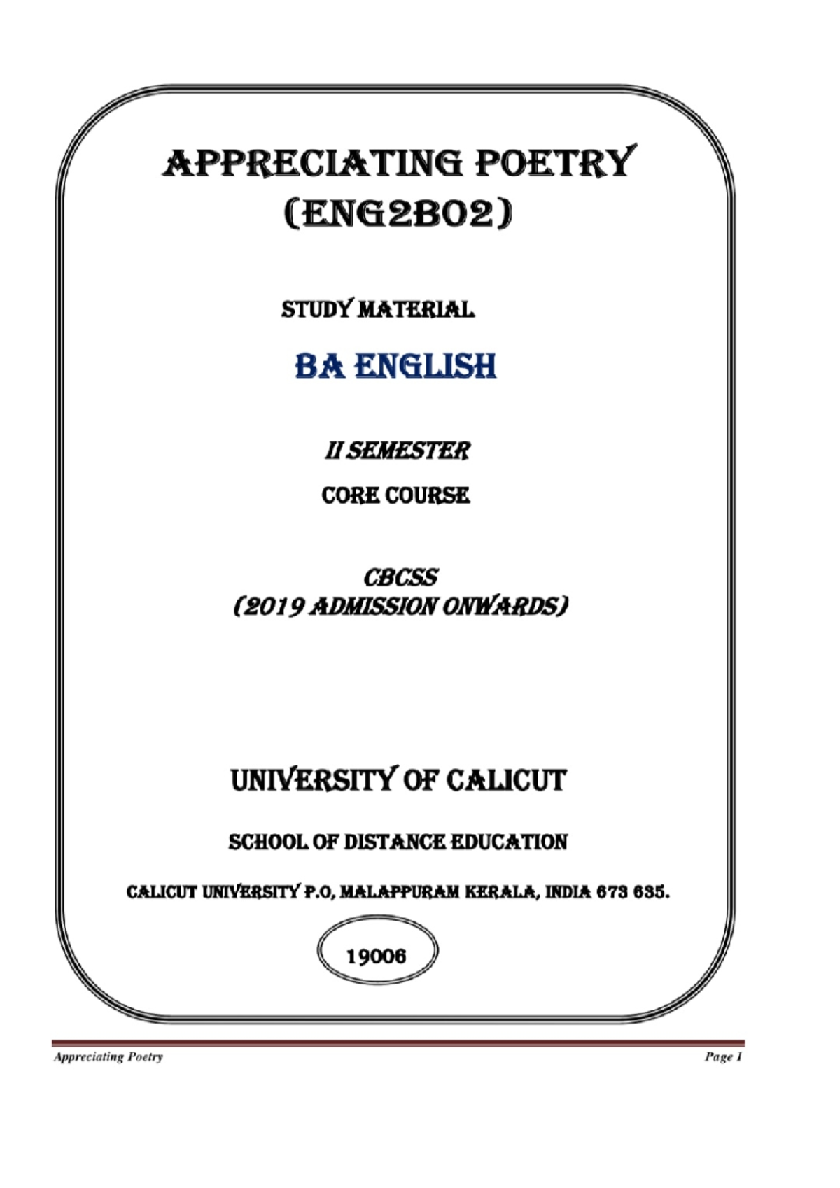Appreciating poetry, module 2 - Studocu