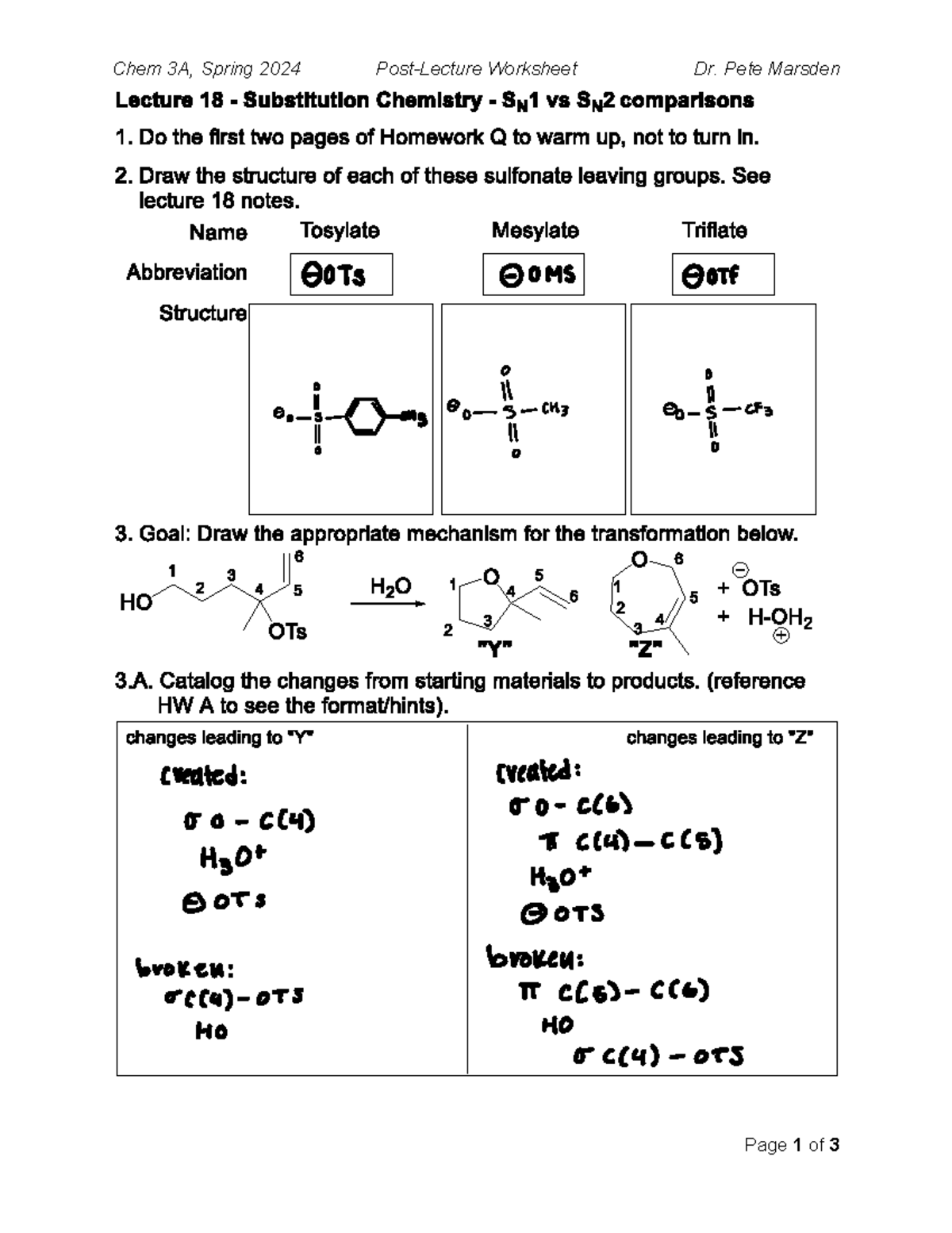 Post Lecture WS 18 - Chem 3A, Spring 2024 Post-Lecture Worksheet Dr ...