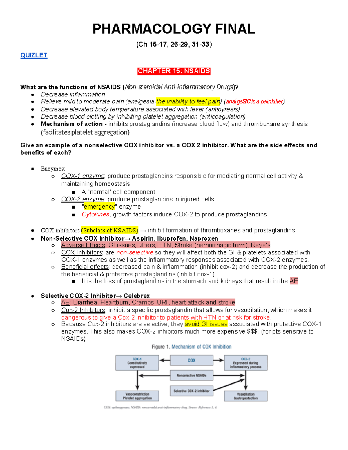 Pharm Final Exam Study Guide - PHARMACOLOGY FINAL (Ch 15-17, 26-29, 31-33) QUIZLET CHAPTER 15 ...