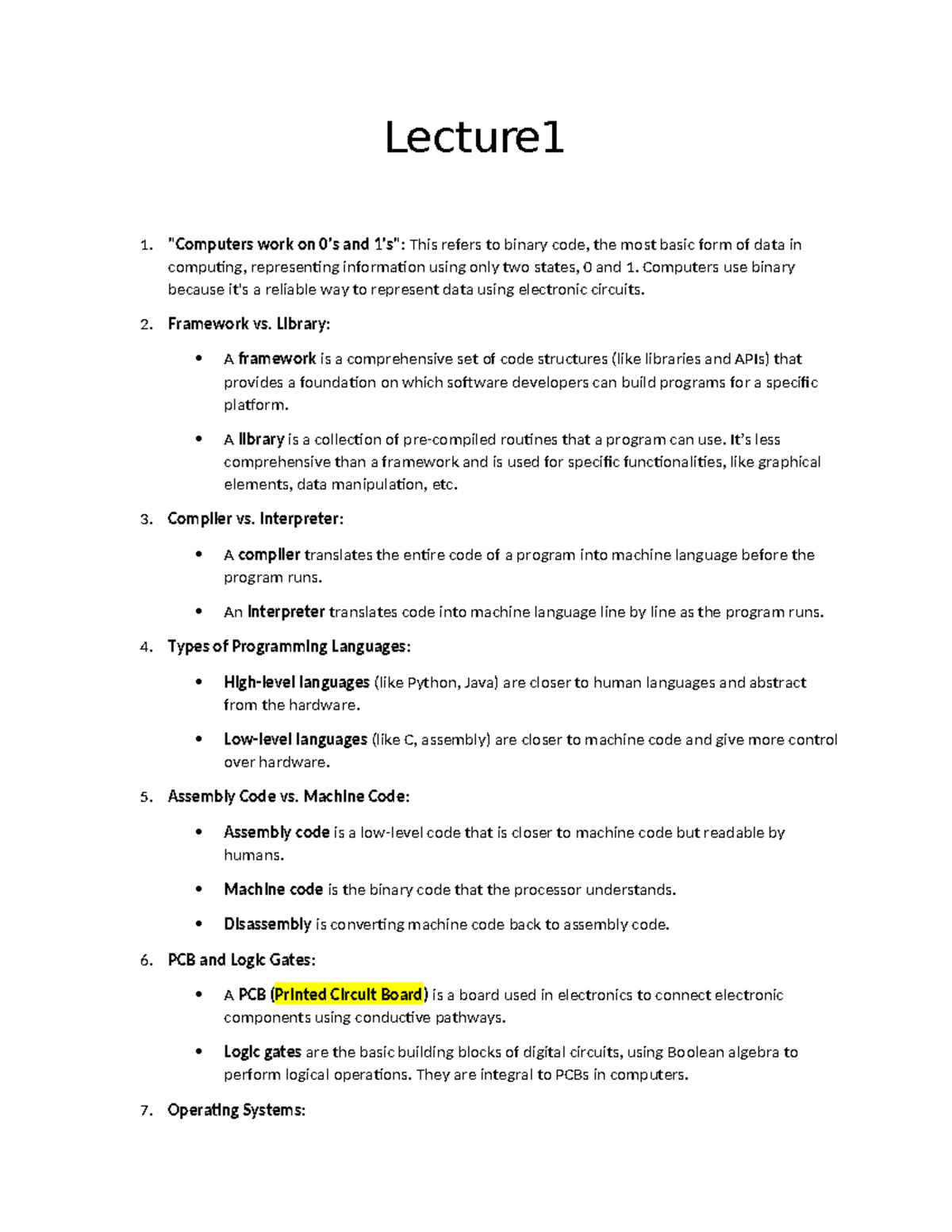 course questions Lecture 1 - Lecture "Computers work on 0's and 1's": This refers to - Studocu