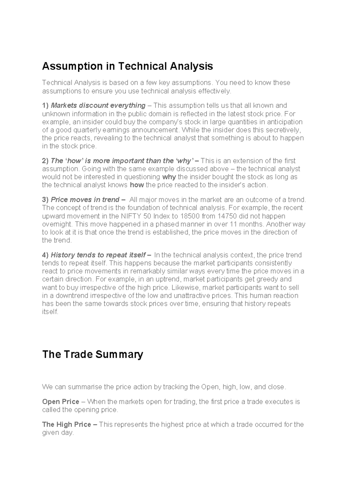 Assumption in Technical Analysis - Assumption in Technical Analysis ...