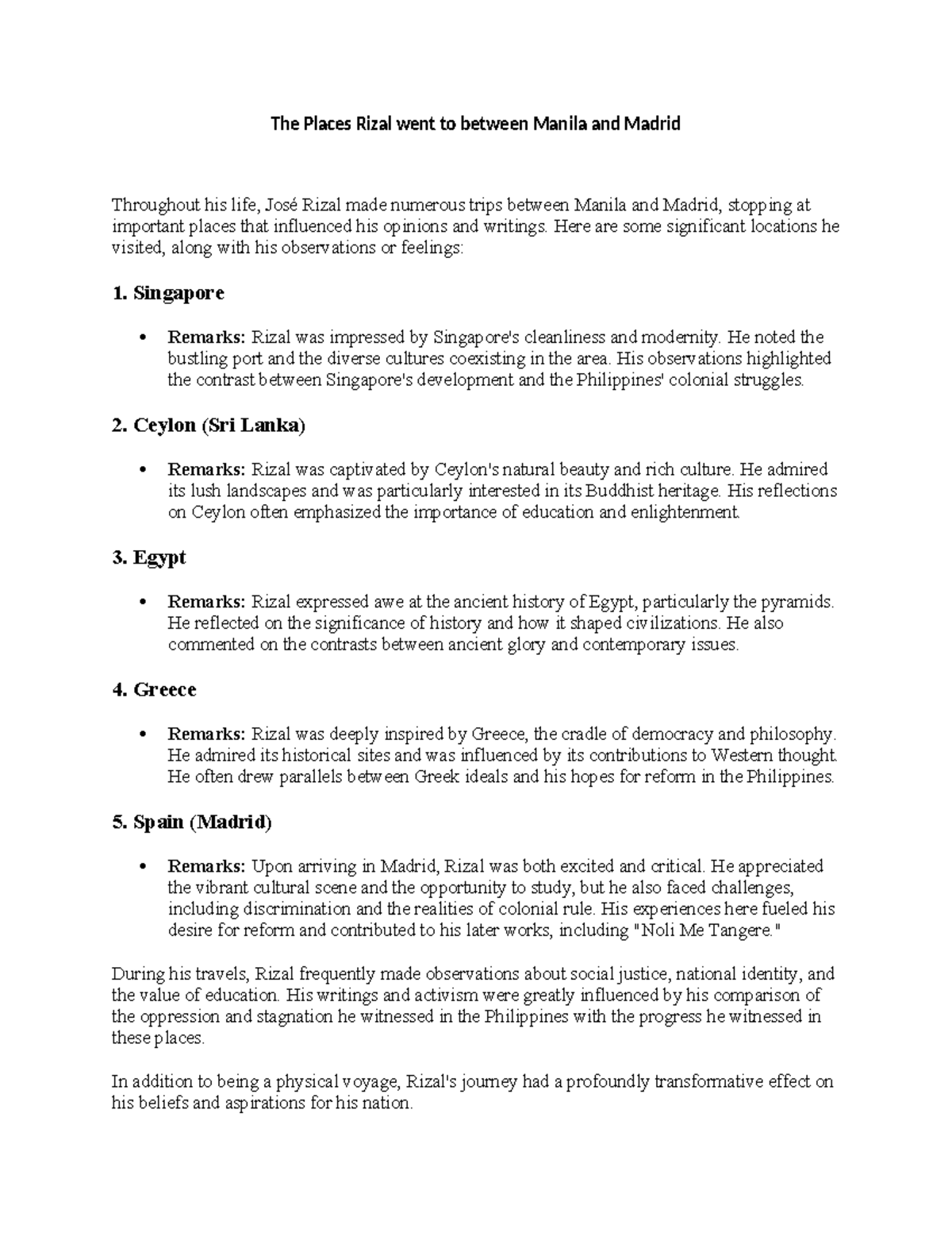 The Places Rizal went to between Manila and Madrid - Here are some ...