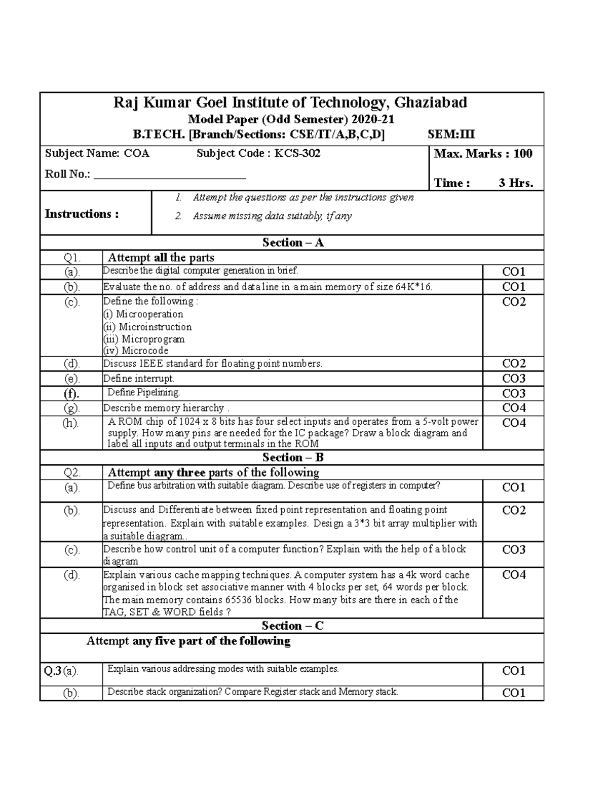COA Model Paper - Raj Kumar Goel Institute of Technology, Ghaziabad ...