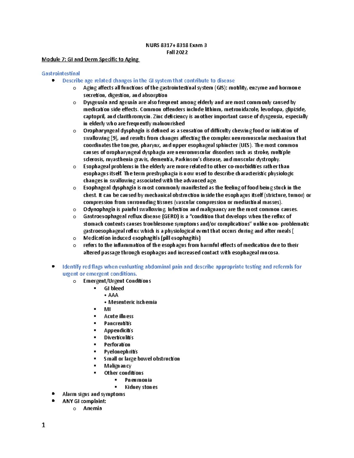 Exam 3 - Exam 3 outline - NURS 8317+ 8318 Exam 3 Fall 2022 Module 7: GI ...