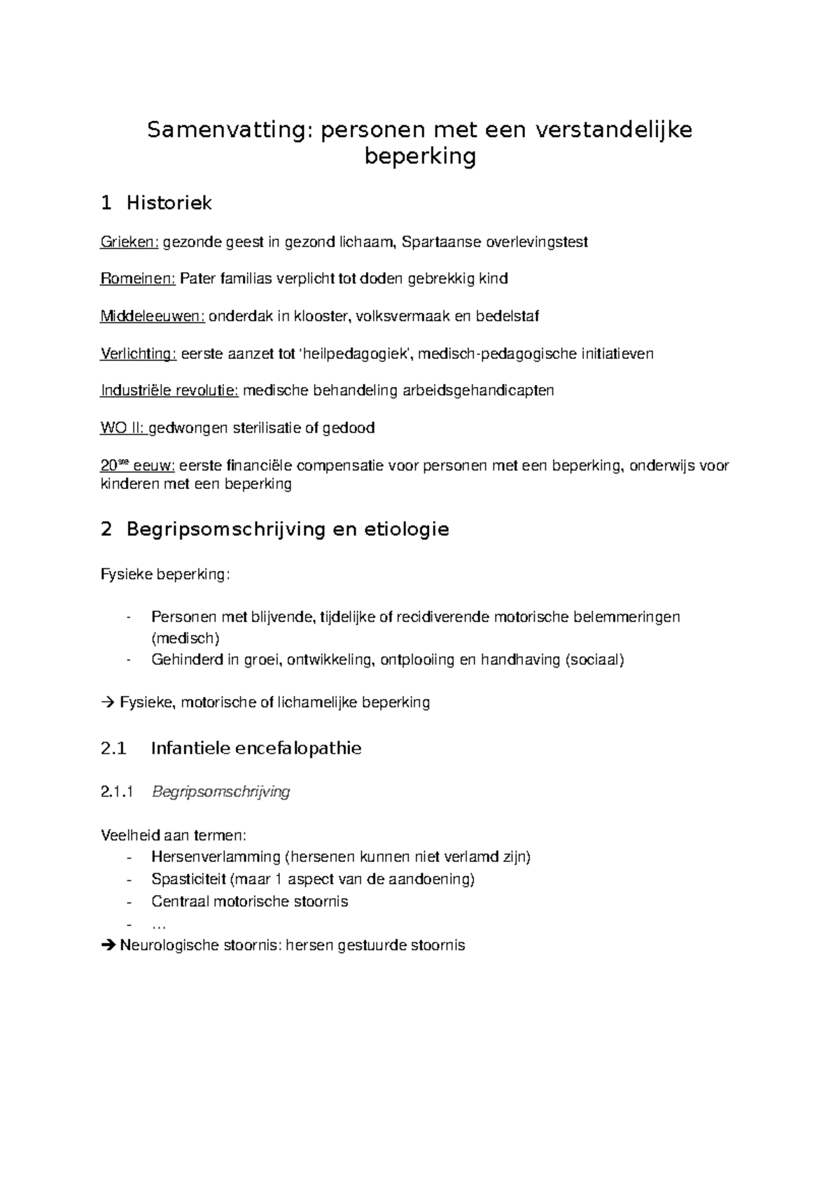 Samenvatting Fysieke beperking - Samenvatting: personen met een verstandelijke beperking 1 ...