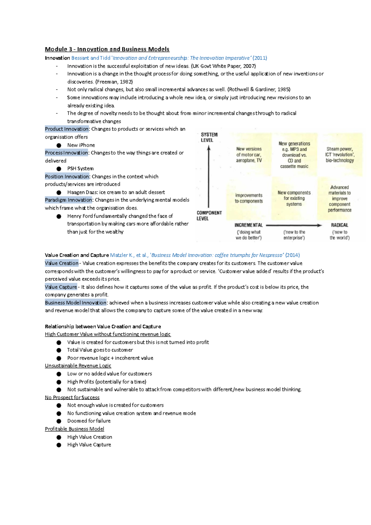 BUS111 - Exam Notes - Module 3 - Innovation and Business Models ...