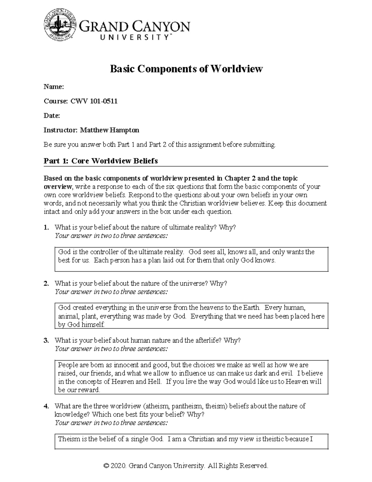 CWV 101 301 RS T1Basic Components Of Worldview - Basic Components of Worldview Name: Crystal ...