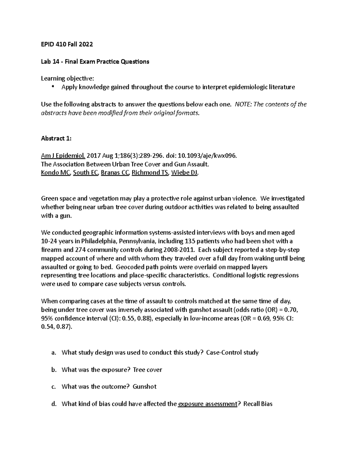 14 Abstract Practice Questions Hw 14 Epid 410 Fall 2022 Lab 14 9096