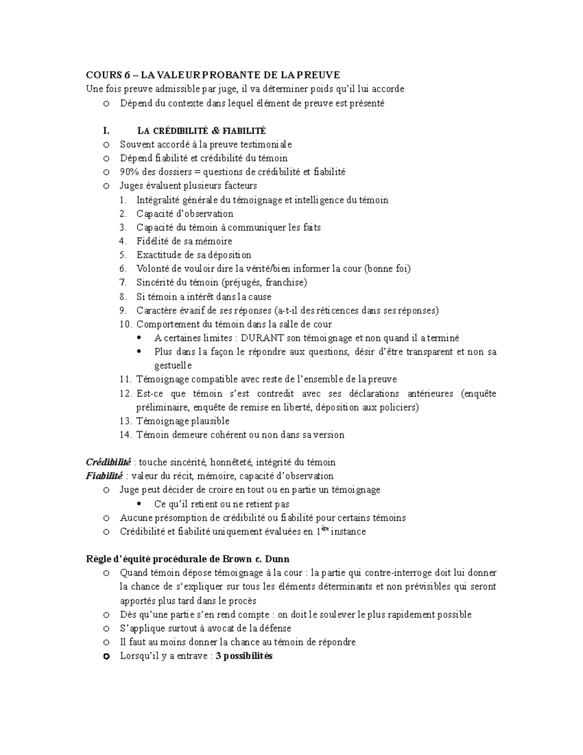 DRT512 - Cours 6 - COURS 6 – LA VALEUR PROBANTE DE LA PREUVE Une fois ...