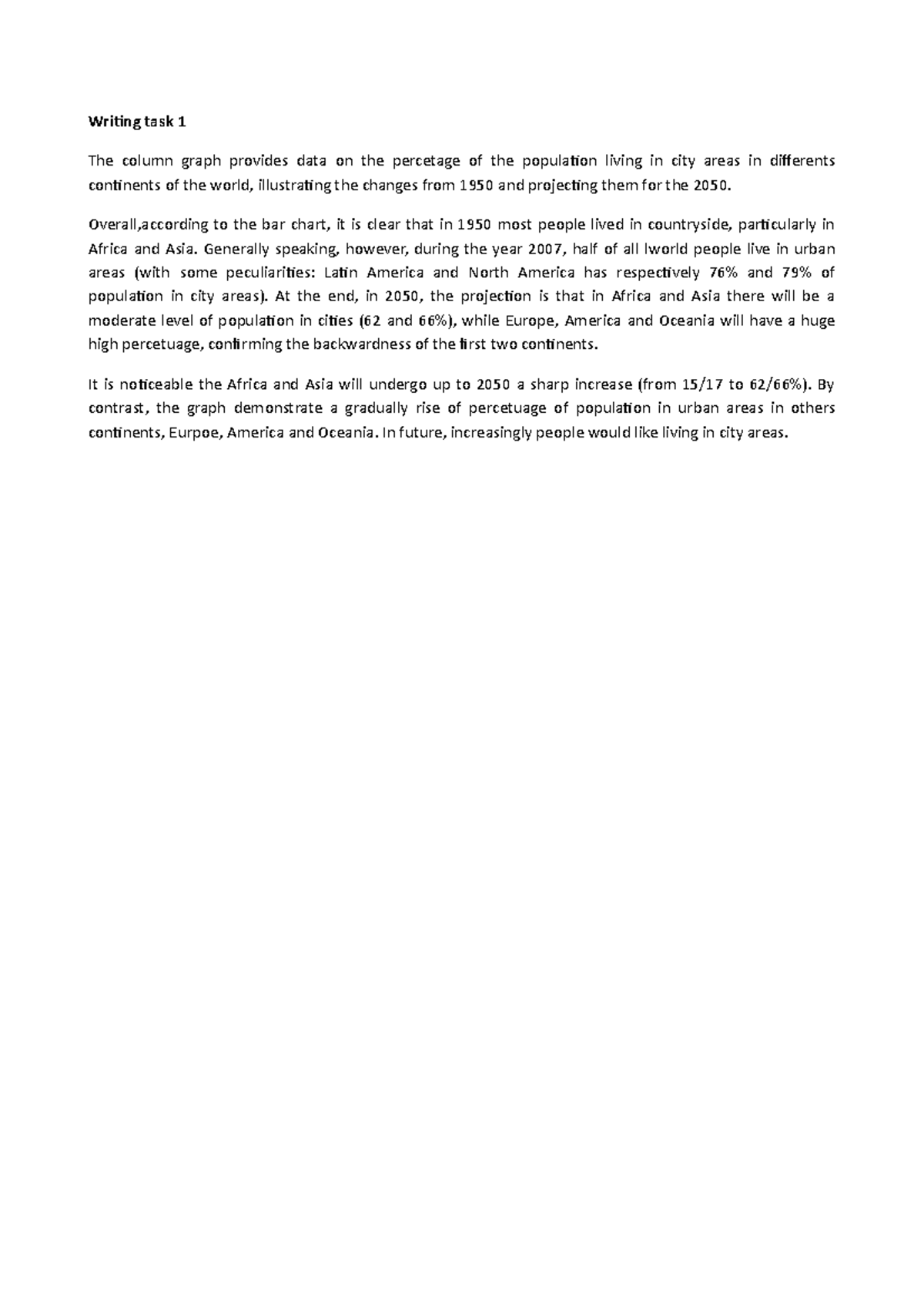 Writing task 1 population in urban areas - Writing task 1 The column ...
