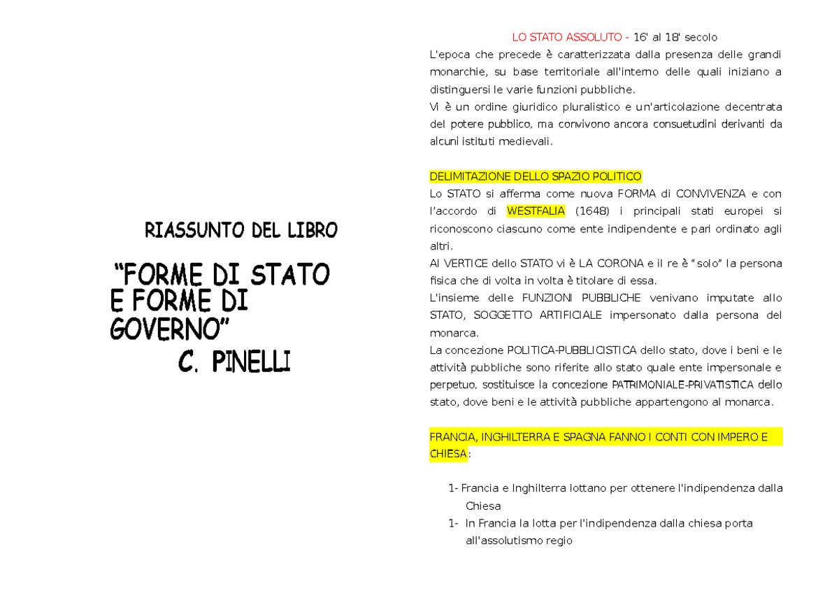 Forme di stato e forme di governo - LO STATO ASSOLUTO - 16' al 18 ...
