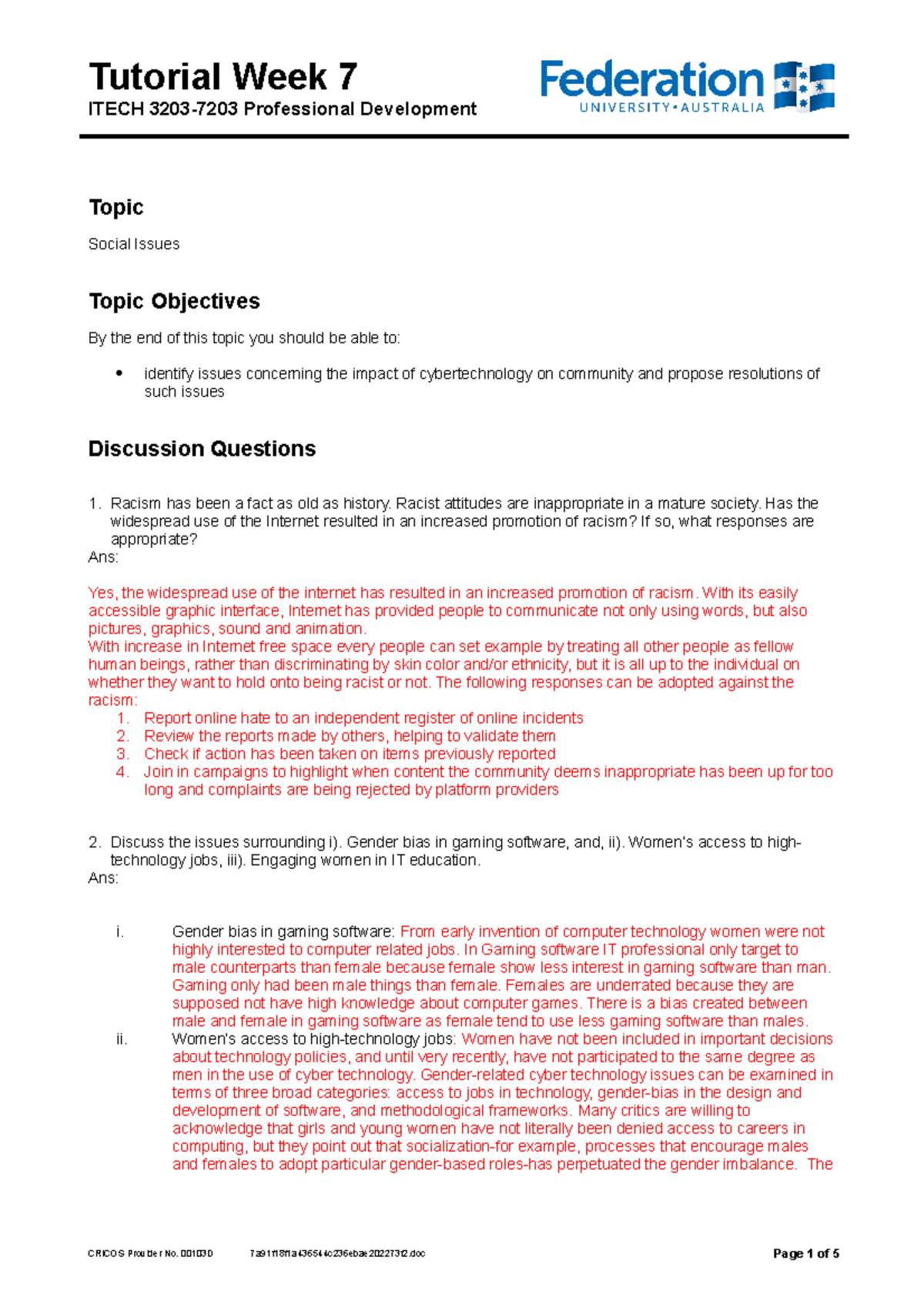 Bikash week7 tutorial professional development - Tutorial Week 7 ITECH 3203-7203 Professional ...
