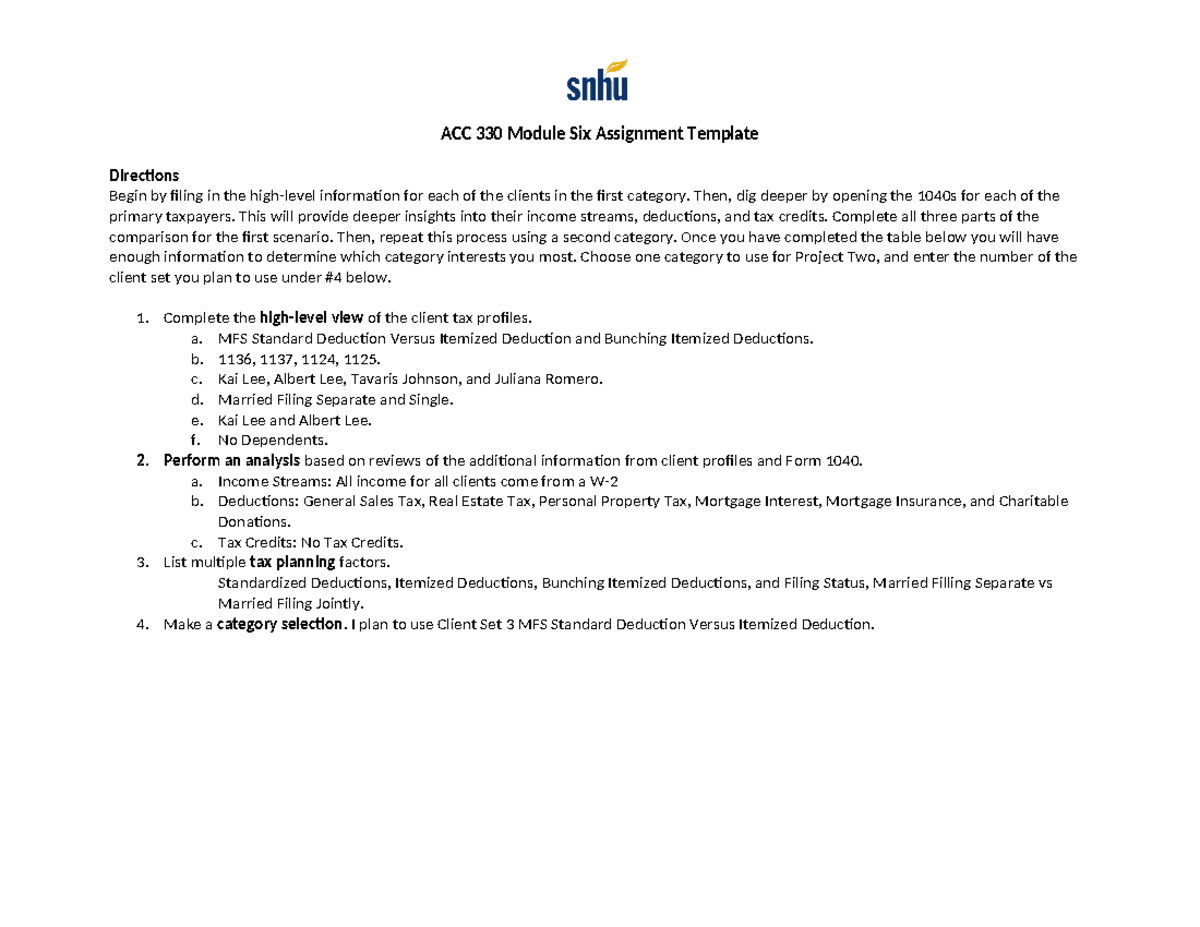 ACC 330 Module Six Assignment Template - ACC 330 Module Six Assignment ...