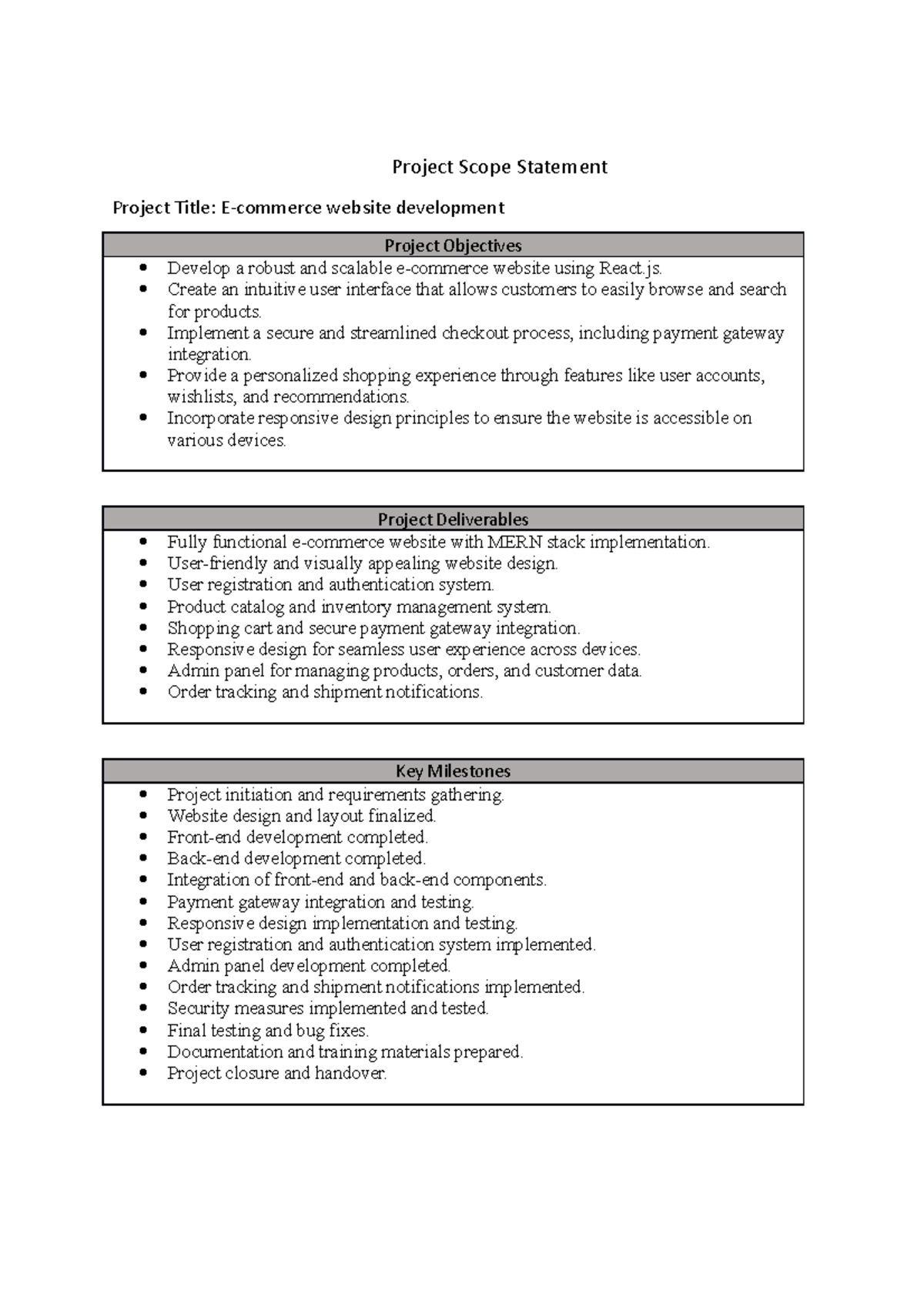 Project Scope Statement - Project Scope Statement Project Title: E ...