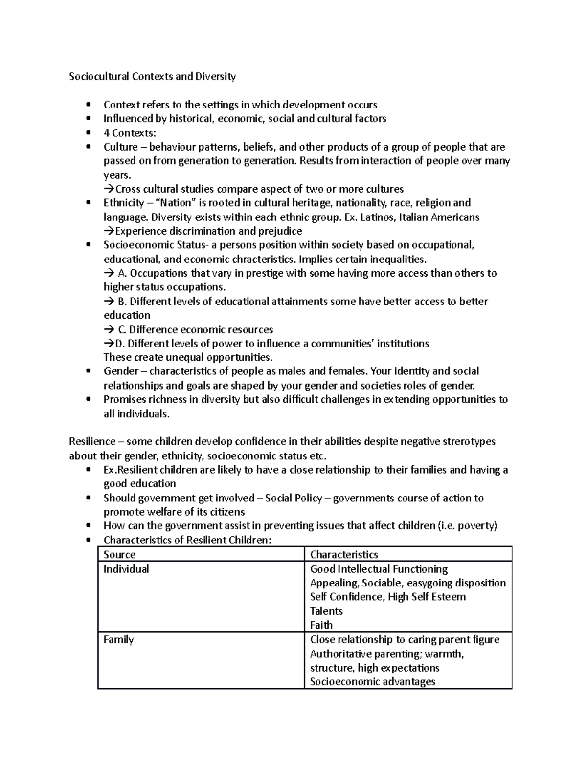 Chapter Notes - Sociocultural Contexts and Diversity Context refers to ...