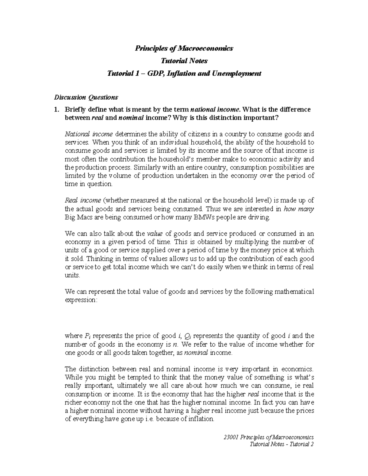 Macro Tutorial 1 Answers - Principles of Macroeconomics Tutorial Notes ...