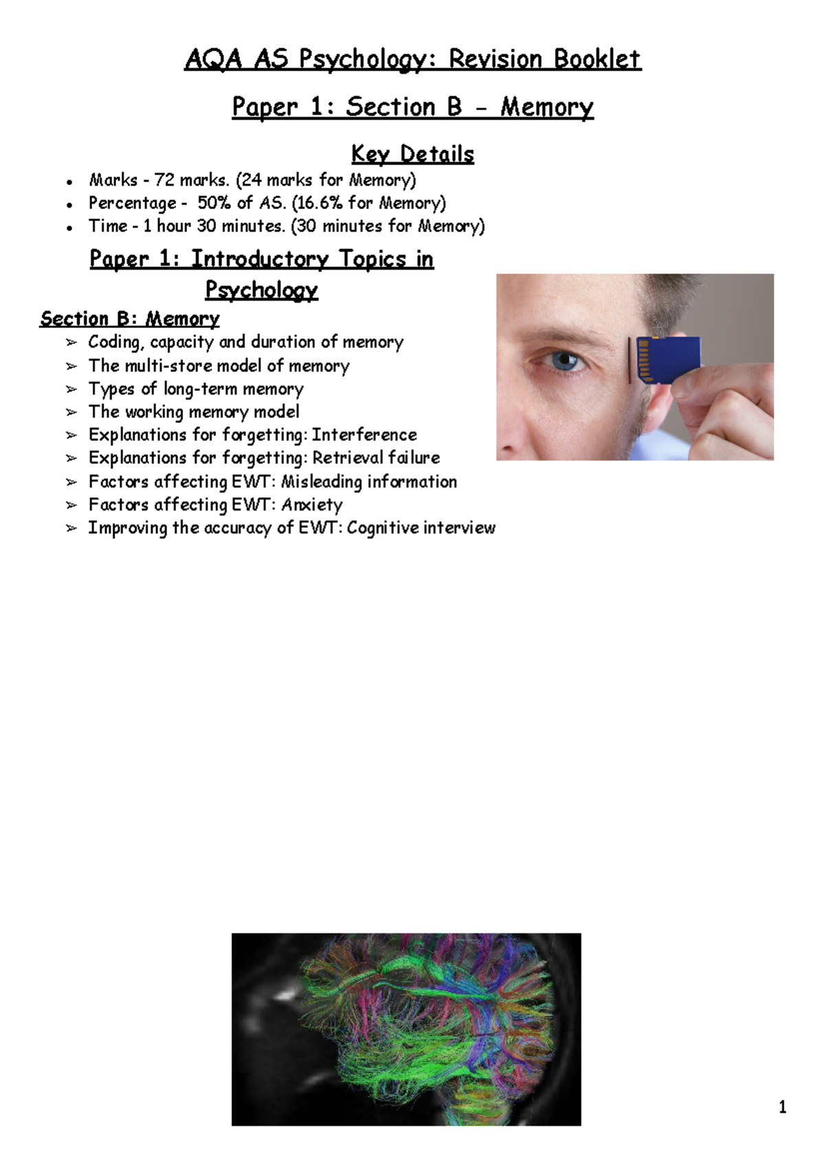 Memory-Revision-Booklet for psychology alevel - AQA AS Psychology ...