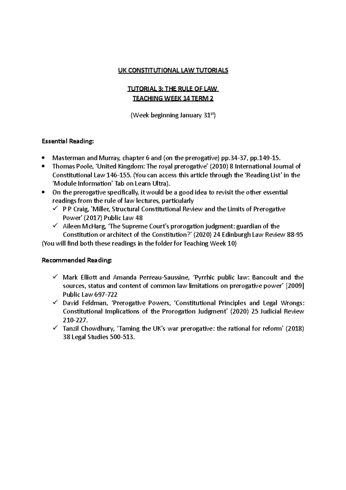 Tutorial 3 - UK CONSTITUTIONAL LAW TUTORIALS TUTORIAL 3: THE RULE OF ...