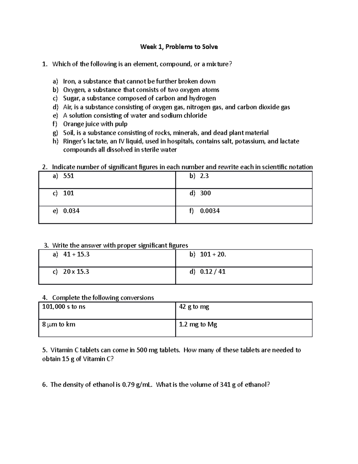 Worksheet 1 Ch 17 Appendix A - Week 1, Problems to Solve Which of the ...