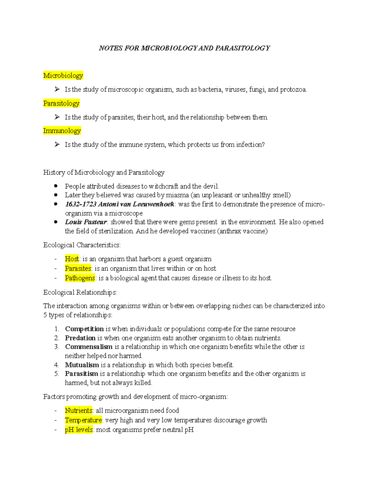 Notes FOR Microbiology AND Parasitology - NOTES FOR MICROBIOLOGY AND ...
