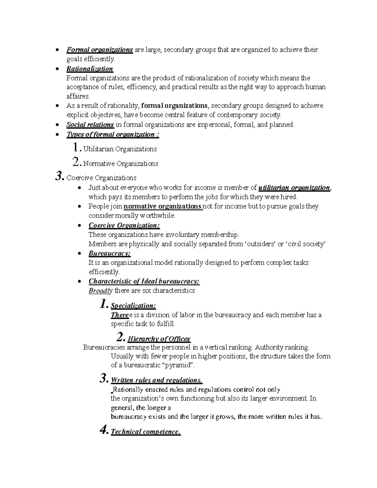 Soc101 short notes-1 - Formal organizations are large, secondary groups ...