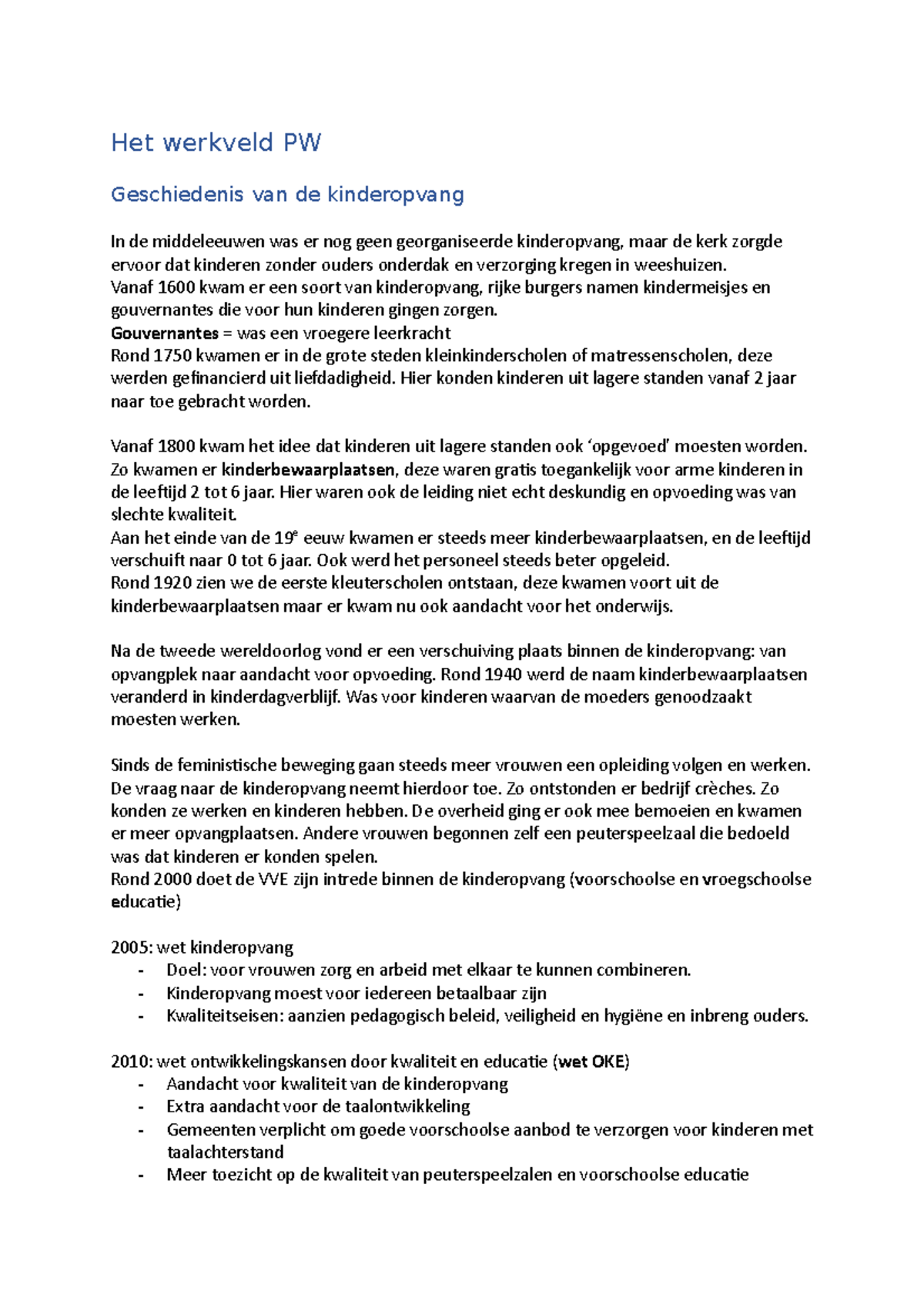 Het werkveld PW - xxxx - Het werkveld PW Geschiedenis van de ...