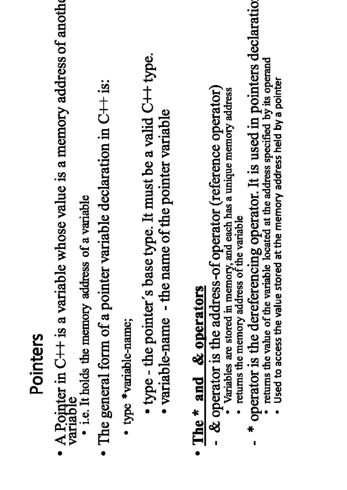 Exam revision - EXAM Prep - Pointers A Pointer in is a variable whose value is a memory address ...