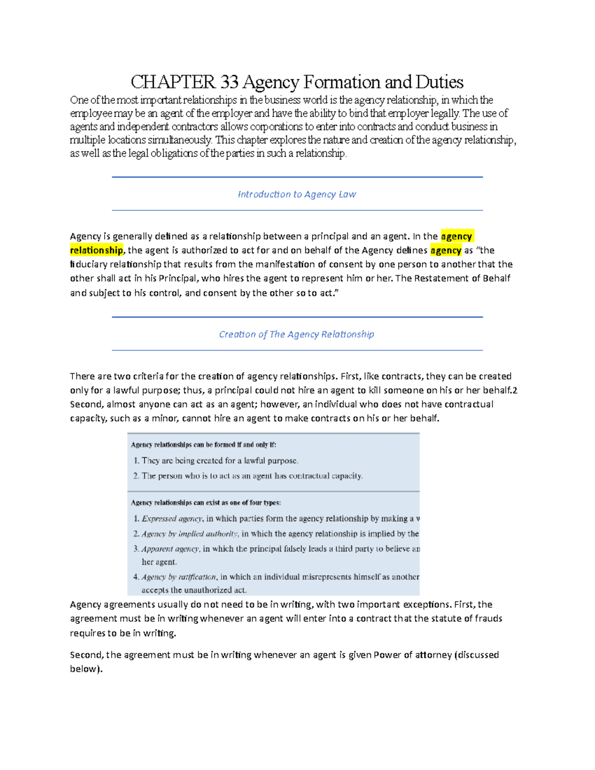 Chapter 33 Agency Formation and Duties - CHAPTER 33 Agency Formation ...