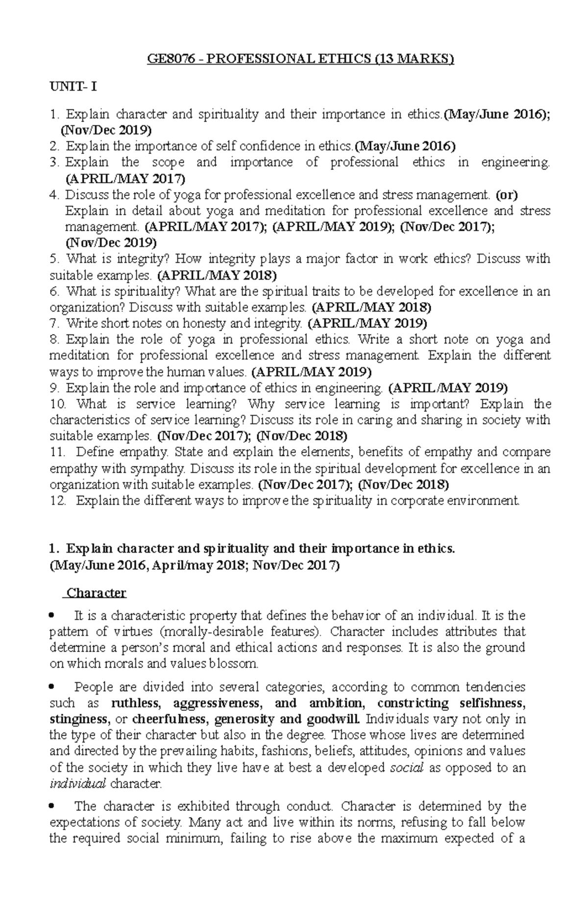 Part b c professional ethics - GE8076 - PROFESSIONAL ETHICS (13 MARKS ...